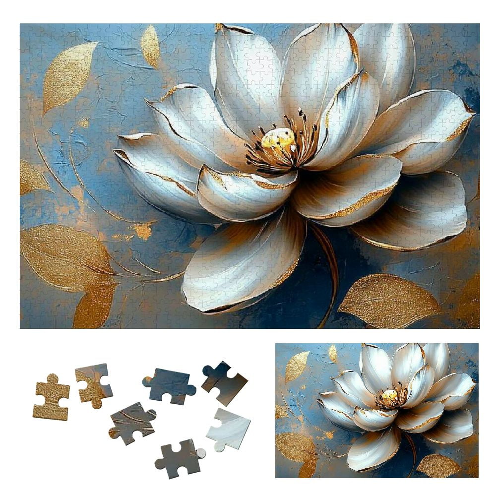Patifu Impossible Wooden Puzzle Flowers Gold Leaves Horizontal Gift for ...
