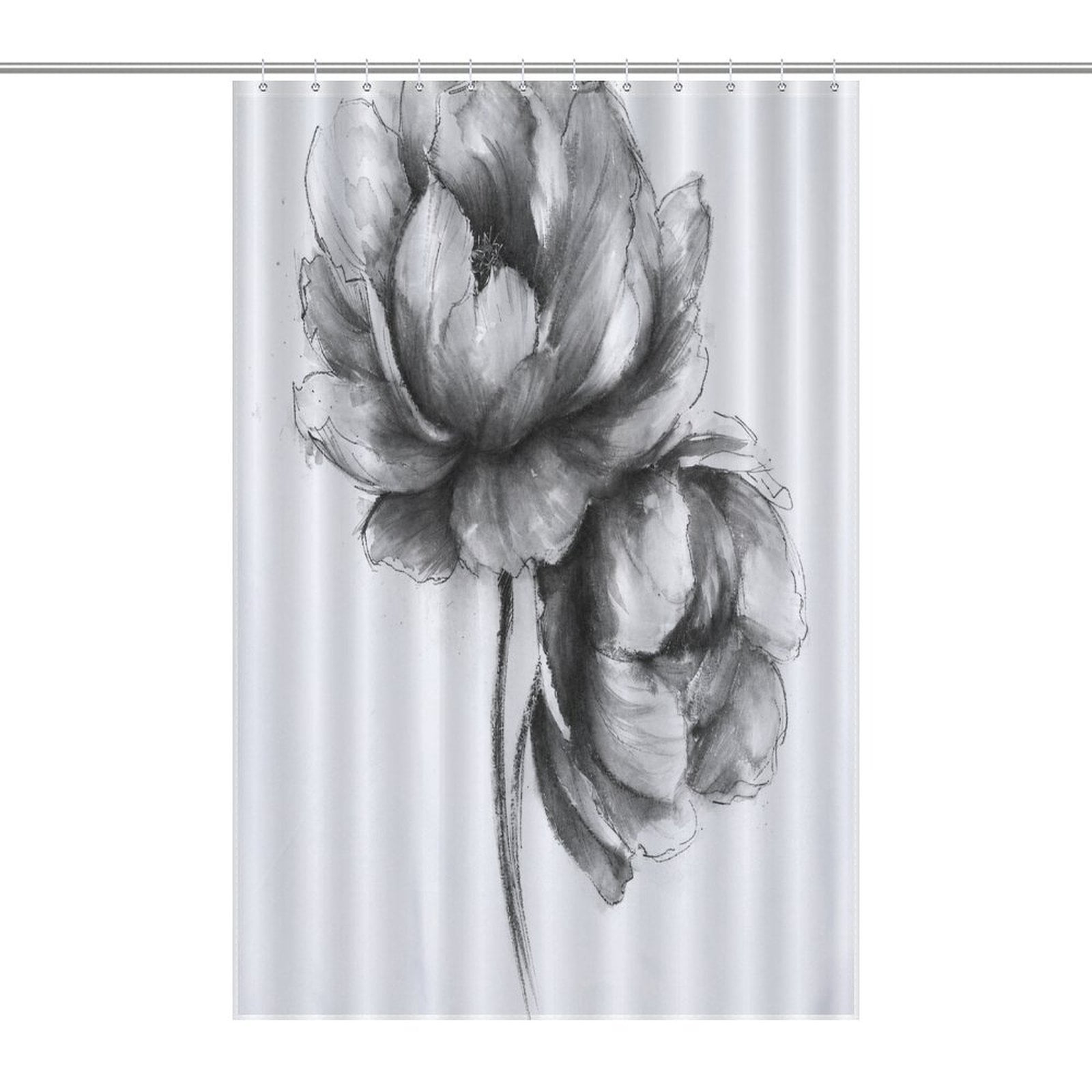 Patifu Ink Peony Black White Modern Bathroom Shower Curtain, Waterproof ...