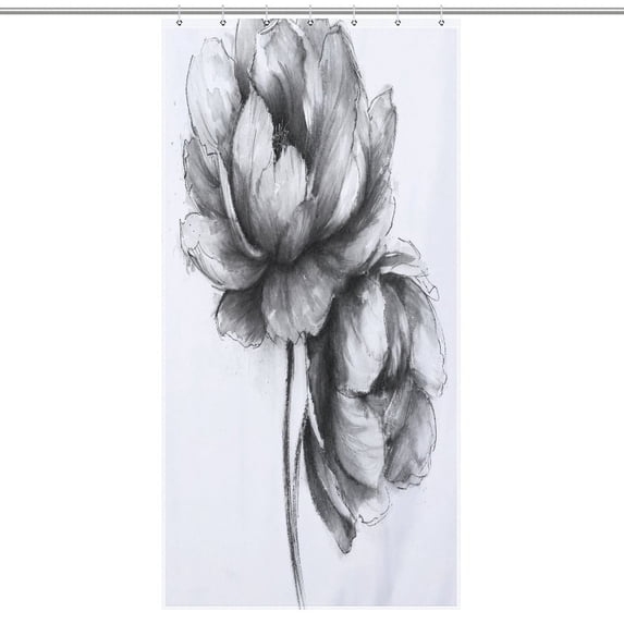 Patifu Ink Peony Black White Modern Bathroom Shower Curtain, Waterproof ...