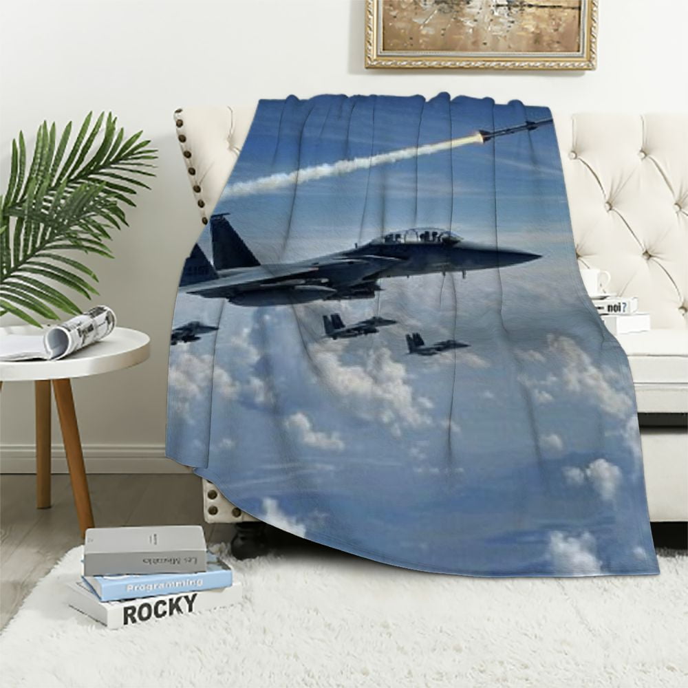 Patifu Jet Missile Fighter Plane Warm Lightweight Blanket Soft Fleece ...