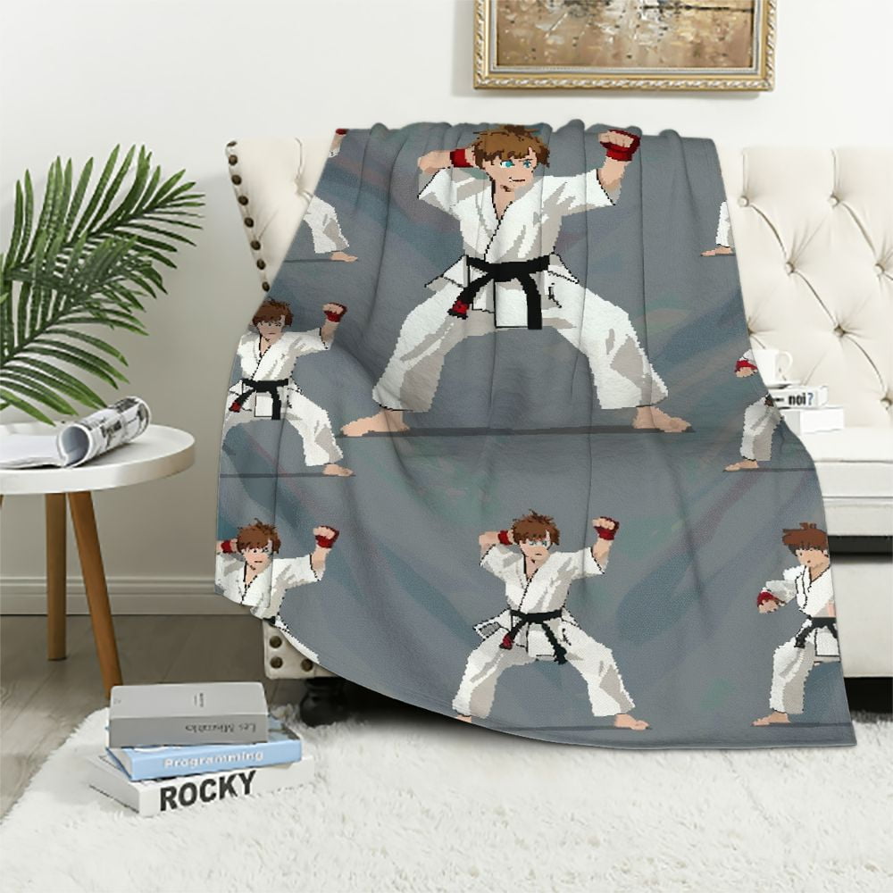 Patifu Karate Throw Blanket, Martial Arts Performer Boy Cartoon in ...