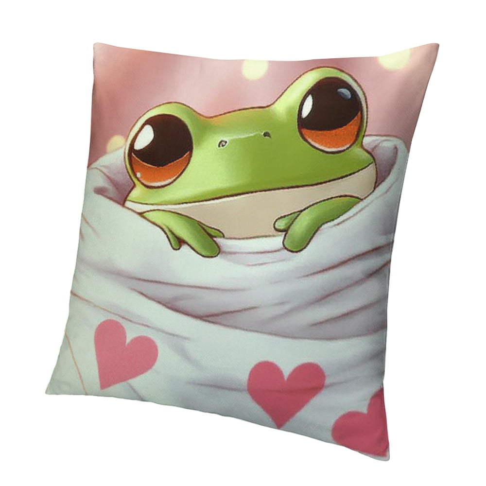 Patifu Kids Cute Frog Throw Pillow Covers Soft Girl Loves Frogs Cushion ...