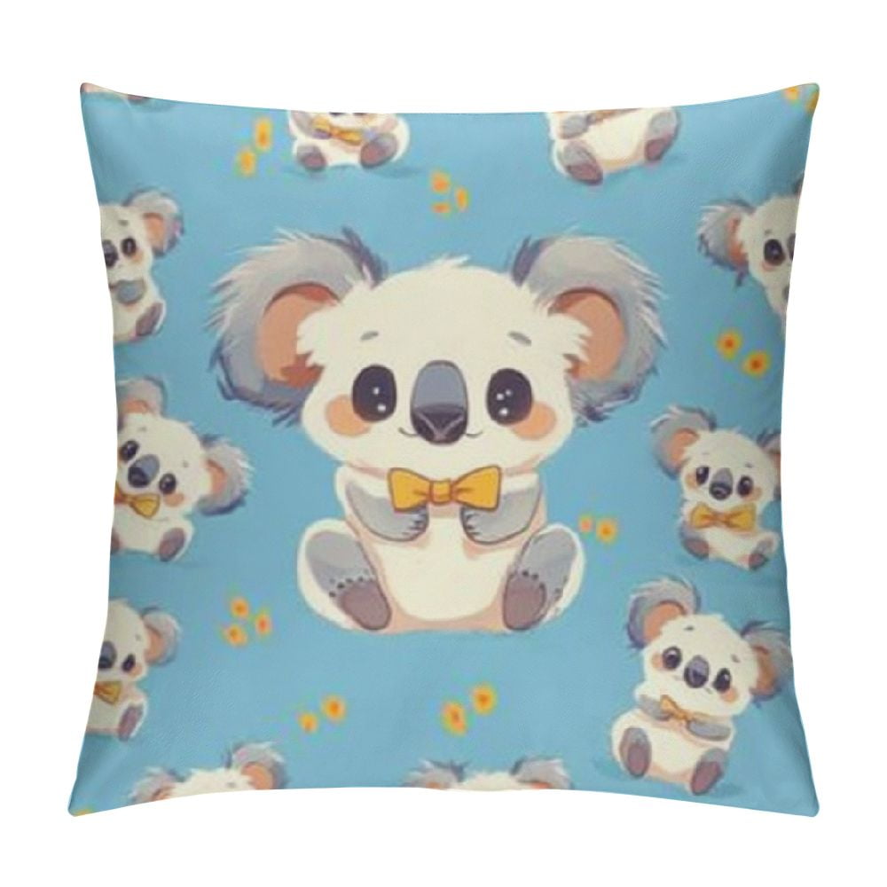 Patifu Koalas Bow Tie Kawaii Graphic Decorative Throw Pillow Cover for Home - Short Plush ...