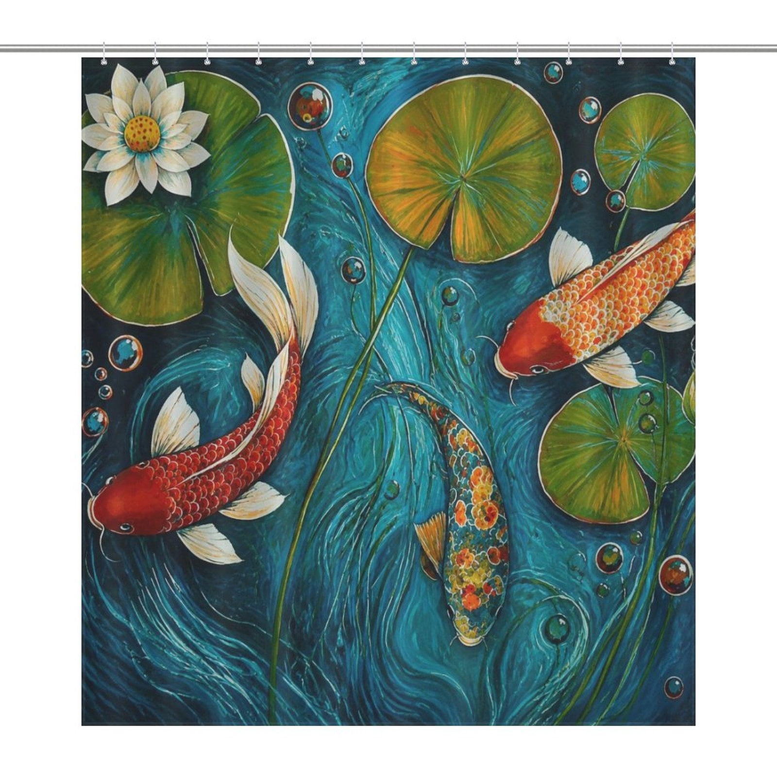 Patifu Koi Fish Lotus Pond Modern Bathroom Shower Curtain, Waterproof ...