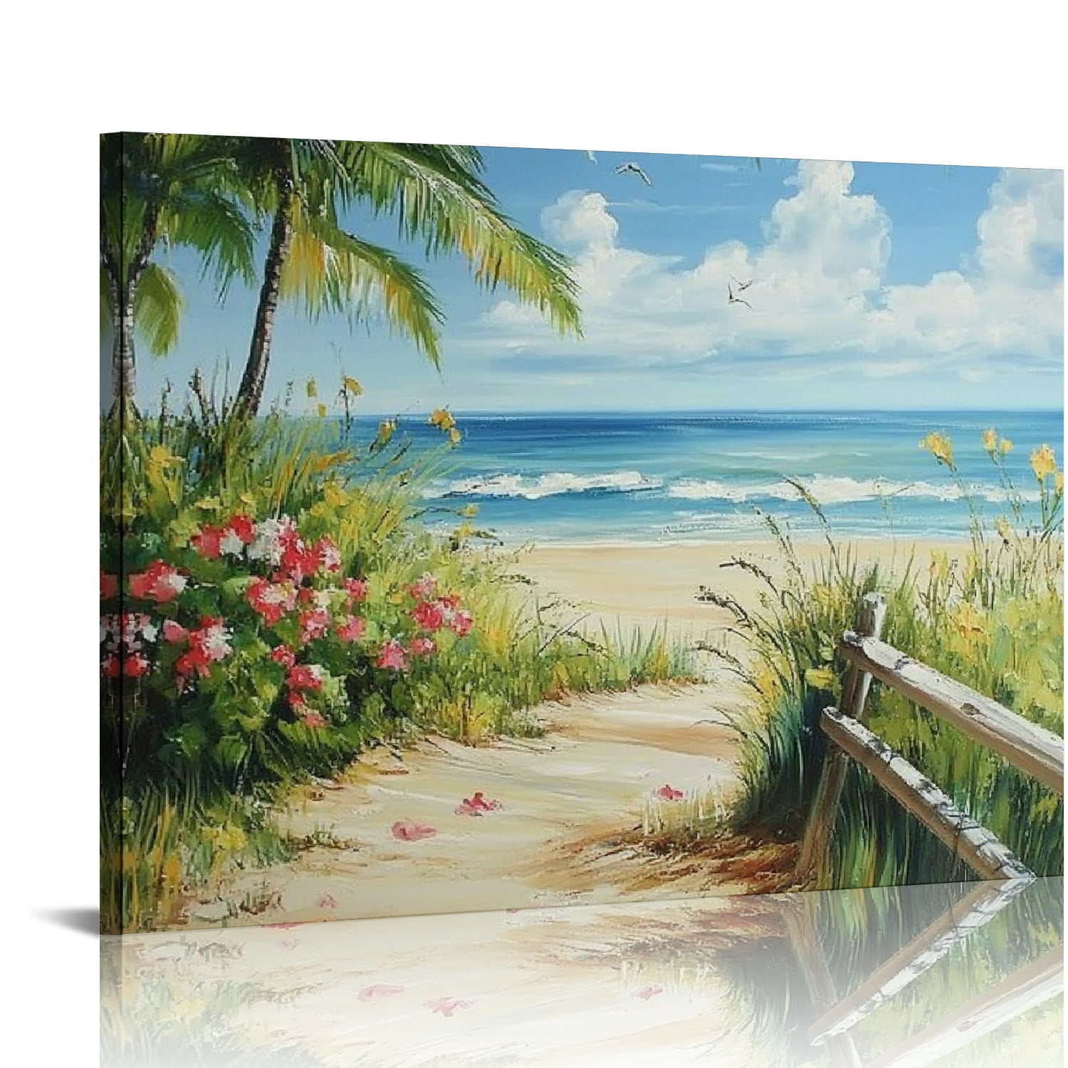 Patifu Large Coastal Canvas Wall Art Beach Path Seascape Painting, Blue ...