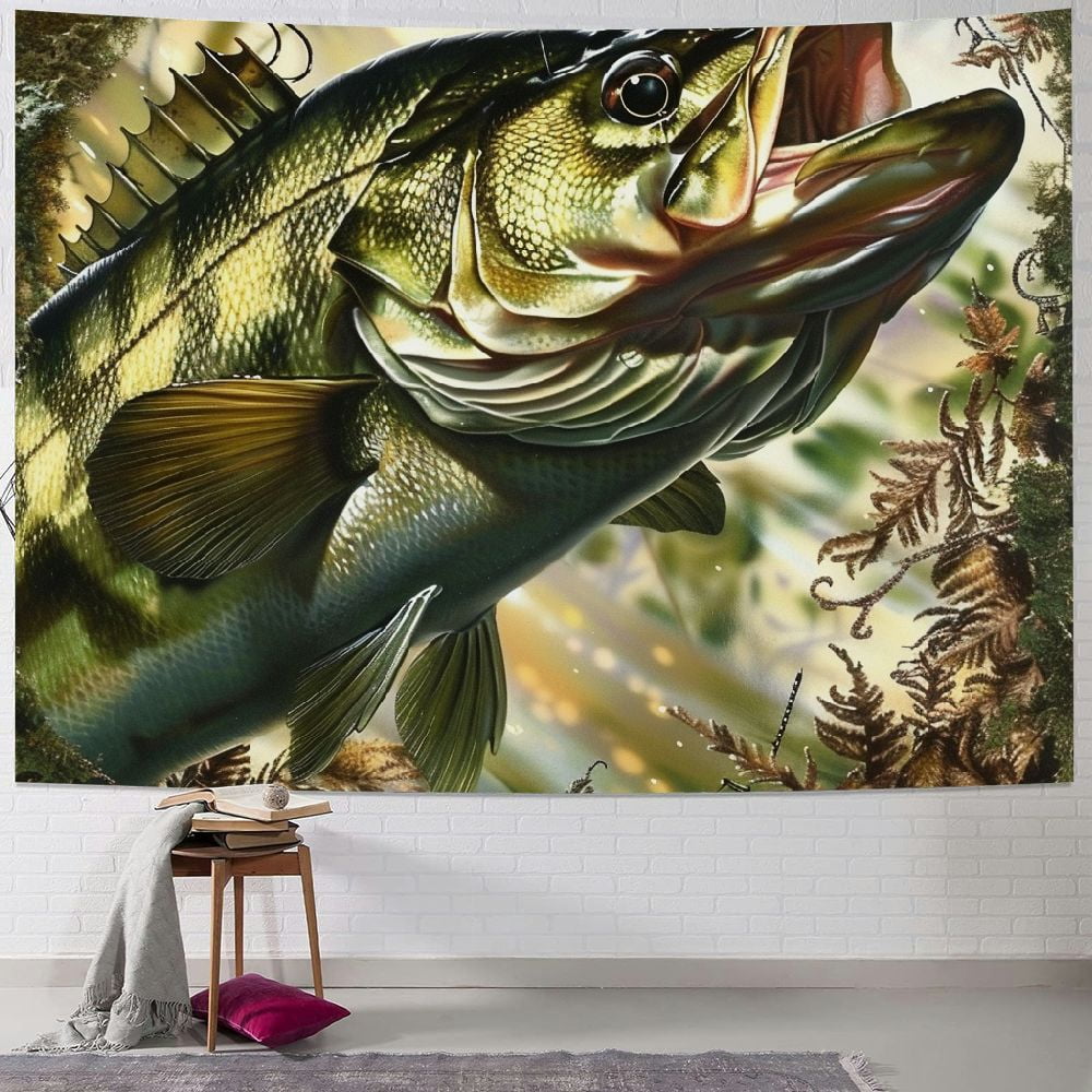 Patifu Large Mouth Bass Tapestry Wall Hanging Unique Style Graphic Art ...