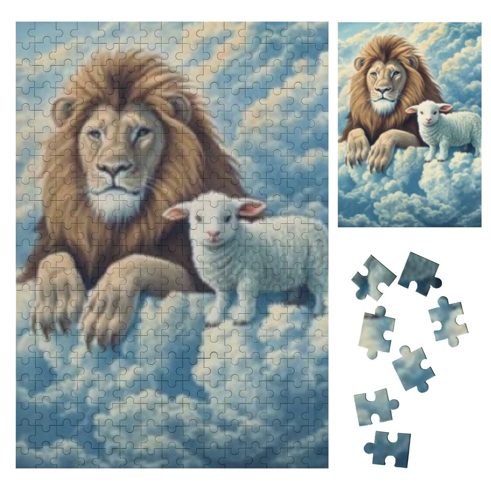 Patifu Lion Lamb Clouds Wooden Jigsaw Puzzle Vertical Challenging ...