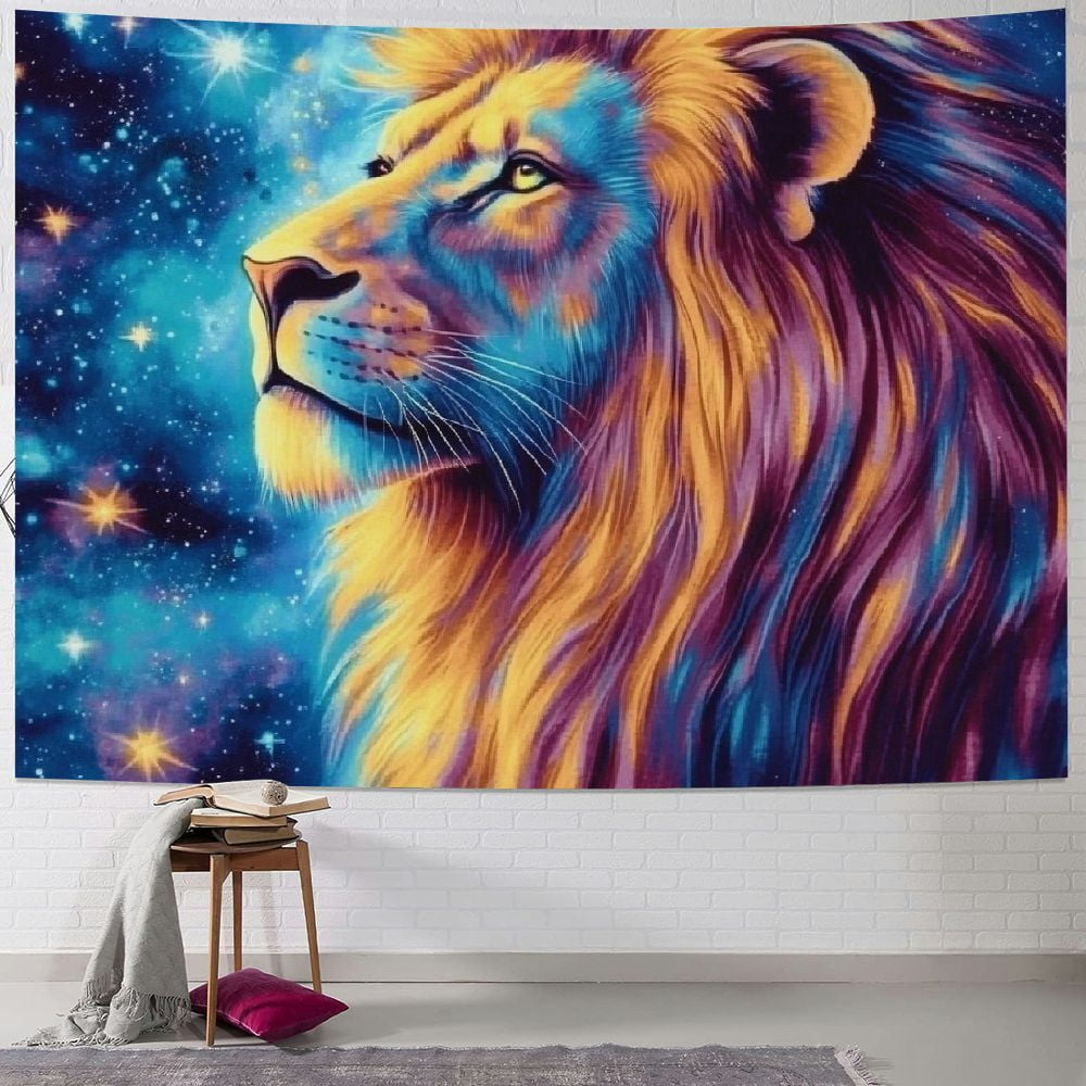 Patifu Lion Star Space Tapestry Wall Hanging Unique Style Graphic ...
