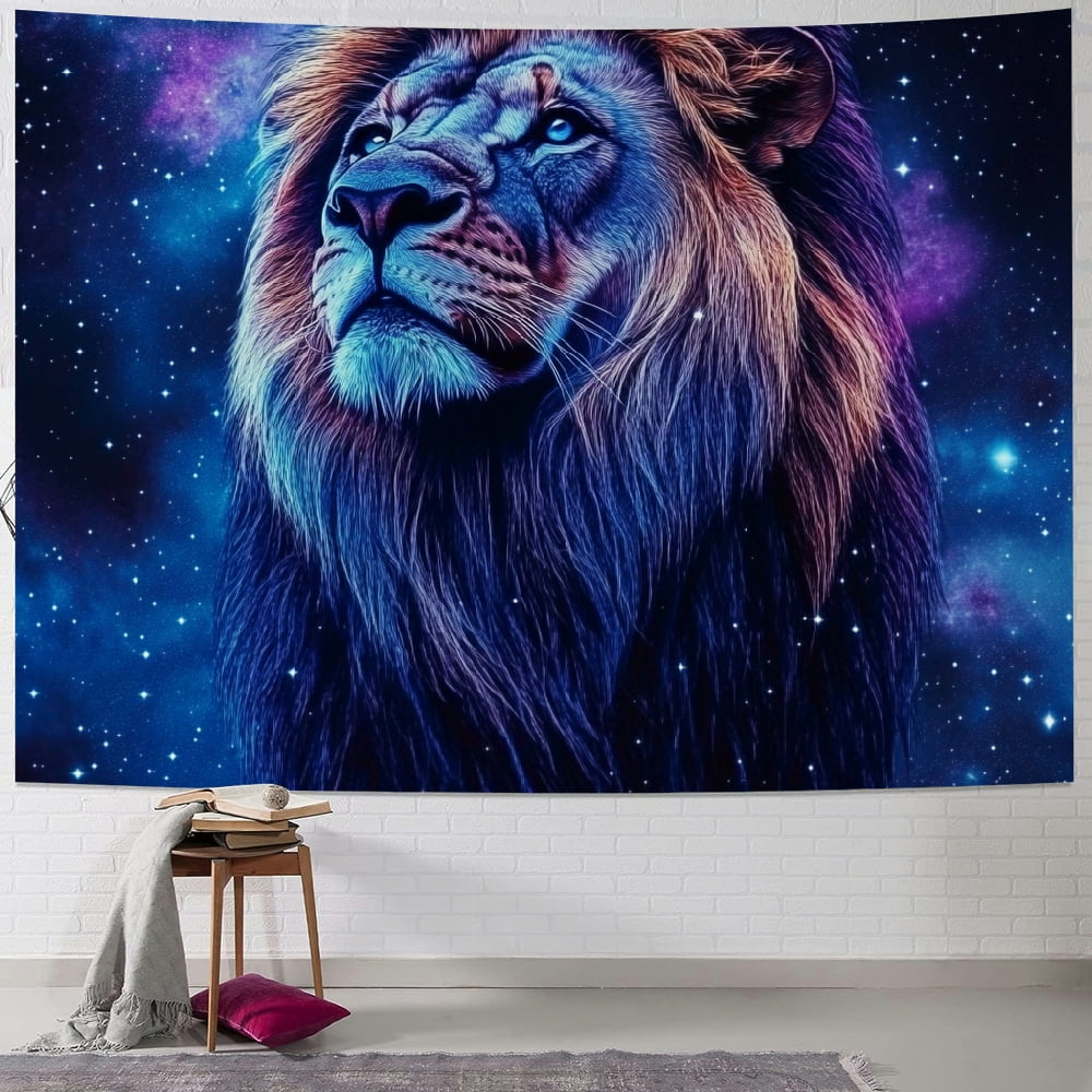 Patifu Lion Stars Night Sky Tapestry Wall Hanging Unique Style Graphic ...