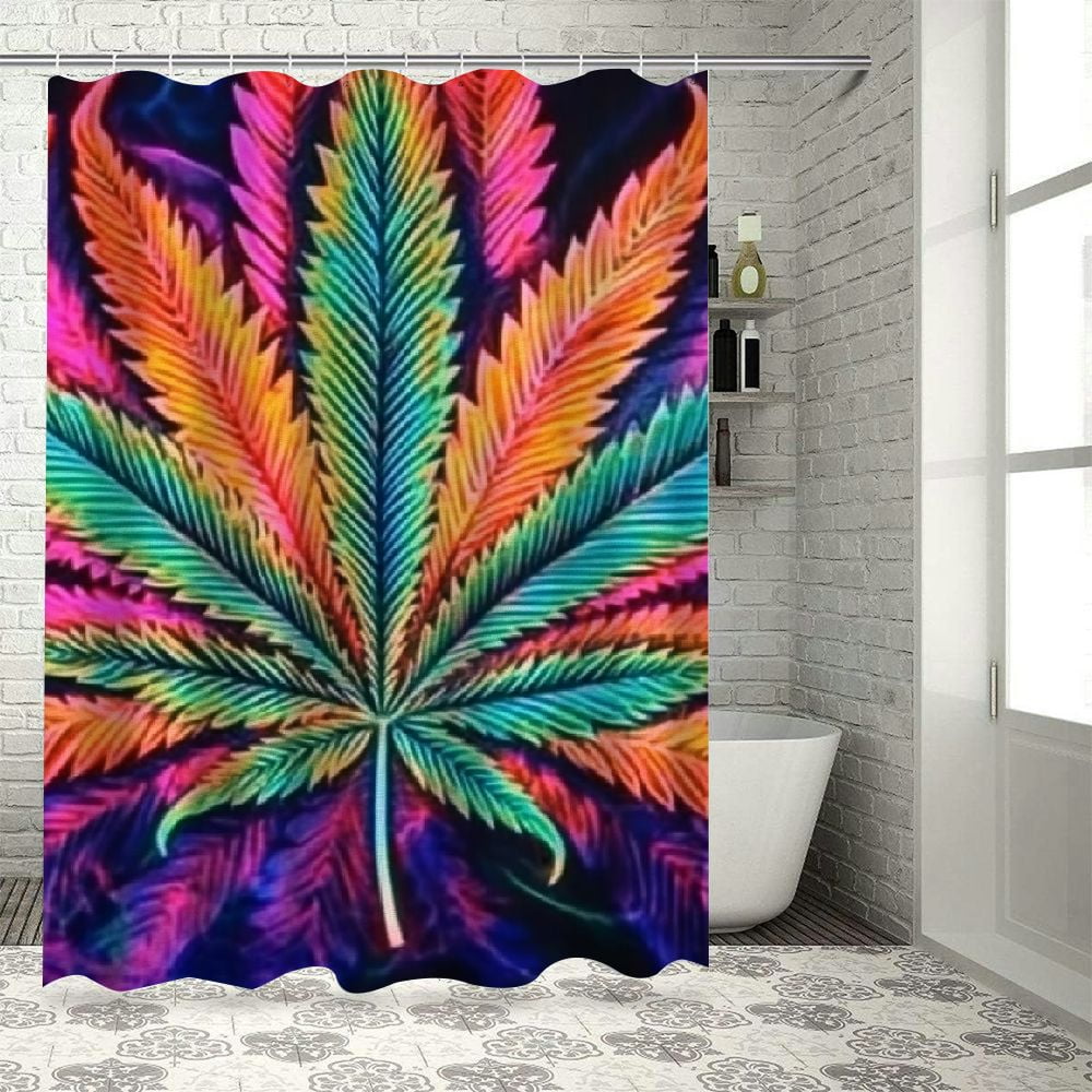 Patifu Marijuana Leaf Psychedelic Colors Bathroom Décor Set with Hooks ...