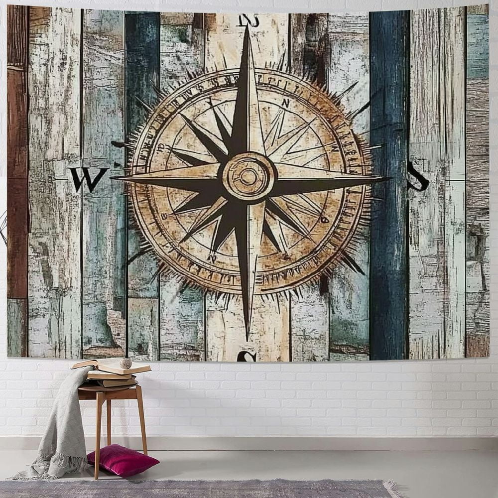 Patifu Marine Life Tapestry, Navy Sea Life Yacht Theme Colored Wood ...