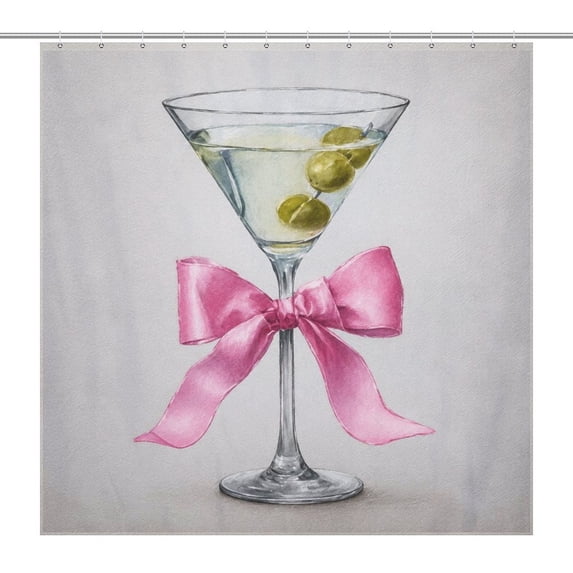 Patifu Martini Glass Pink Bow Modern Bathroom Shower Curtain ...