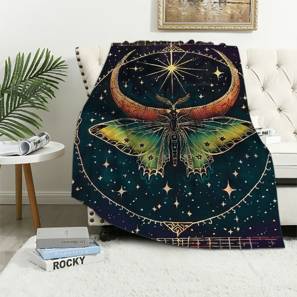 Patifu Moth Plush Blanket Witchy Moon Phase and Stars Purple Butterfly ...