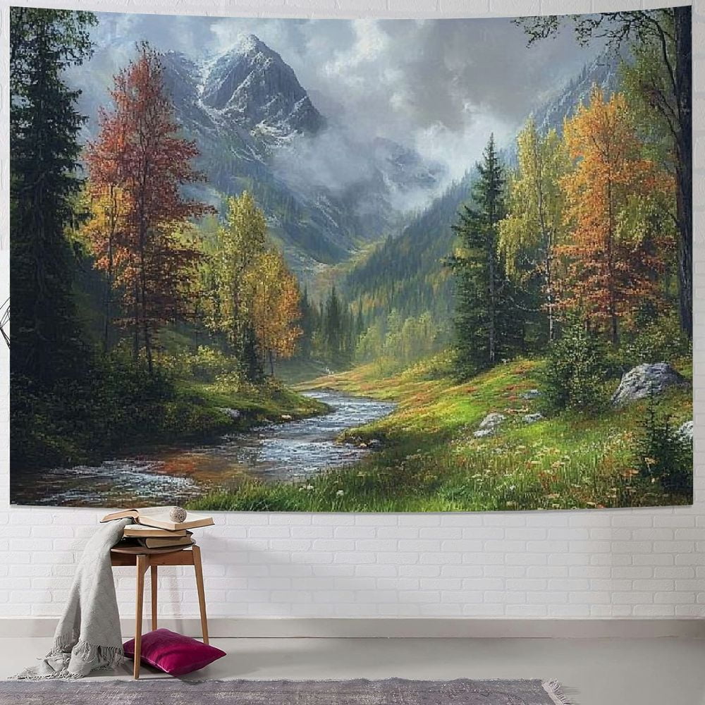 Patifu Mountain Stream Trees Tapestry Wall Hanging Unique Style Graphic ...