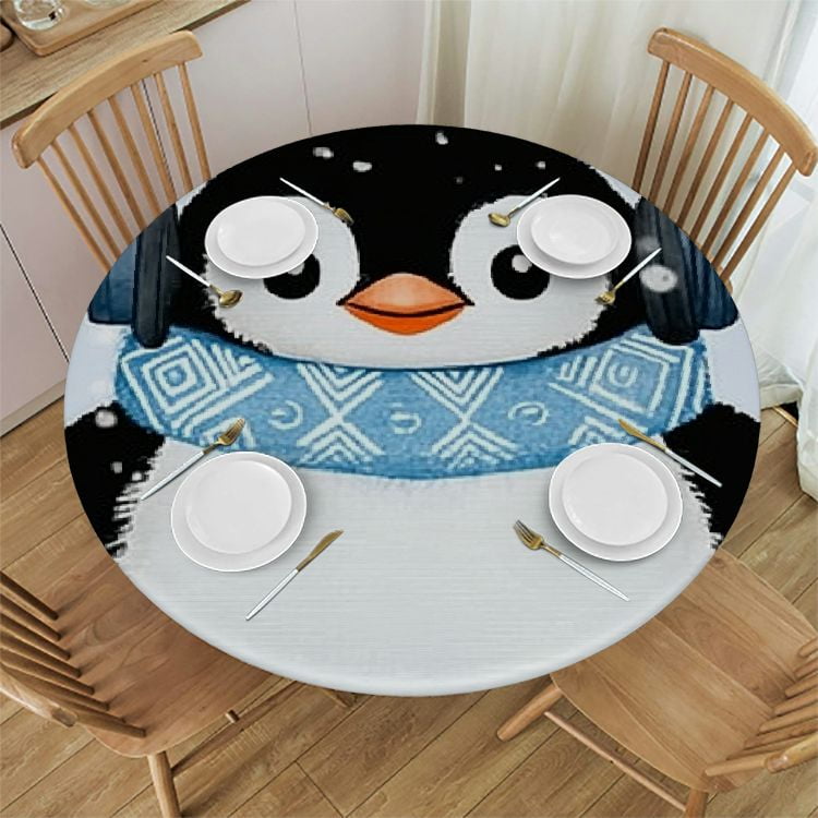 Patifu Music-Loving Penguin Round Tablecloth 100% Polyester for Picnic ...