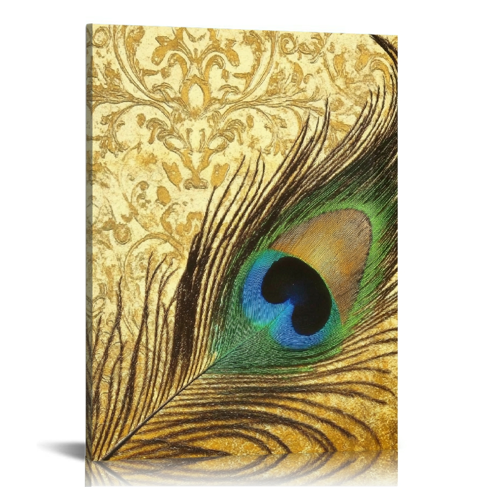 Patifu Peacock Feather Damask Pattern Canvas Wall Decor for Living Room ...