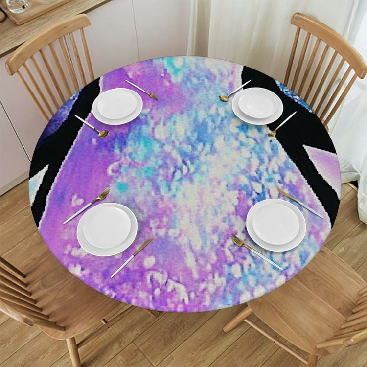 Patifu Penguin Flowers Round Tablecloth 100% Polyester Stain-Resistant ...