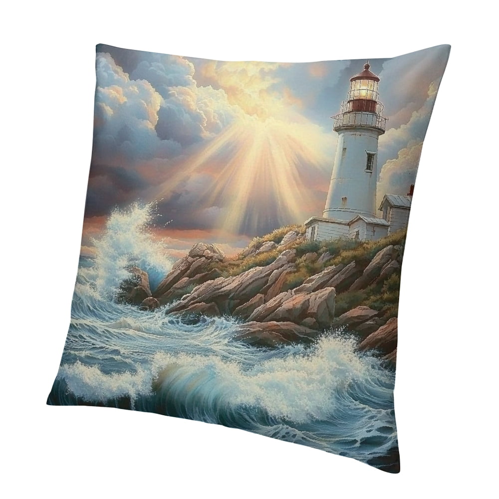 Patifu Pillow Cover, Coastal Lighthouse Kids Throw Pillow Cover For ...