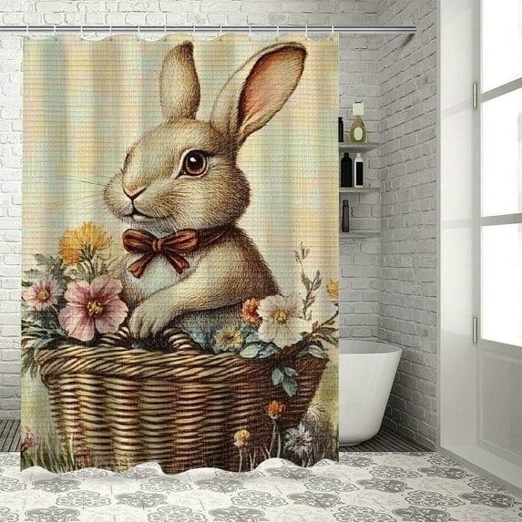 Patifu Rabbit Basket Flowers Shower Curtain 100% Polyester Chic Decor ...