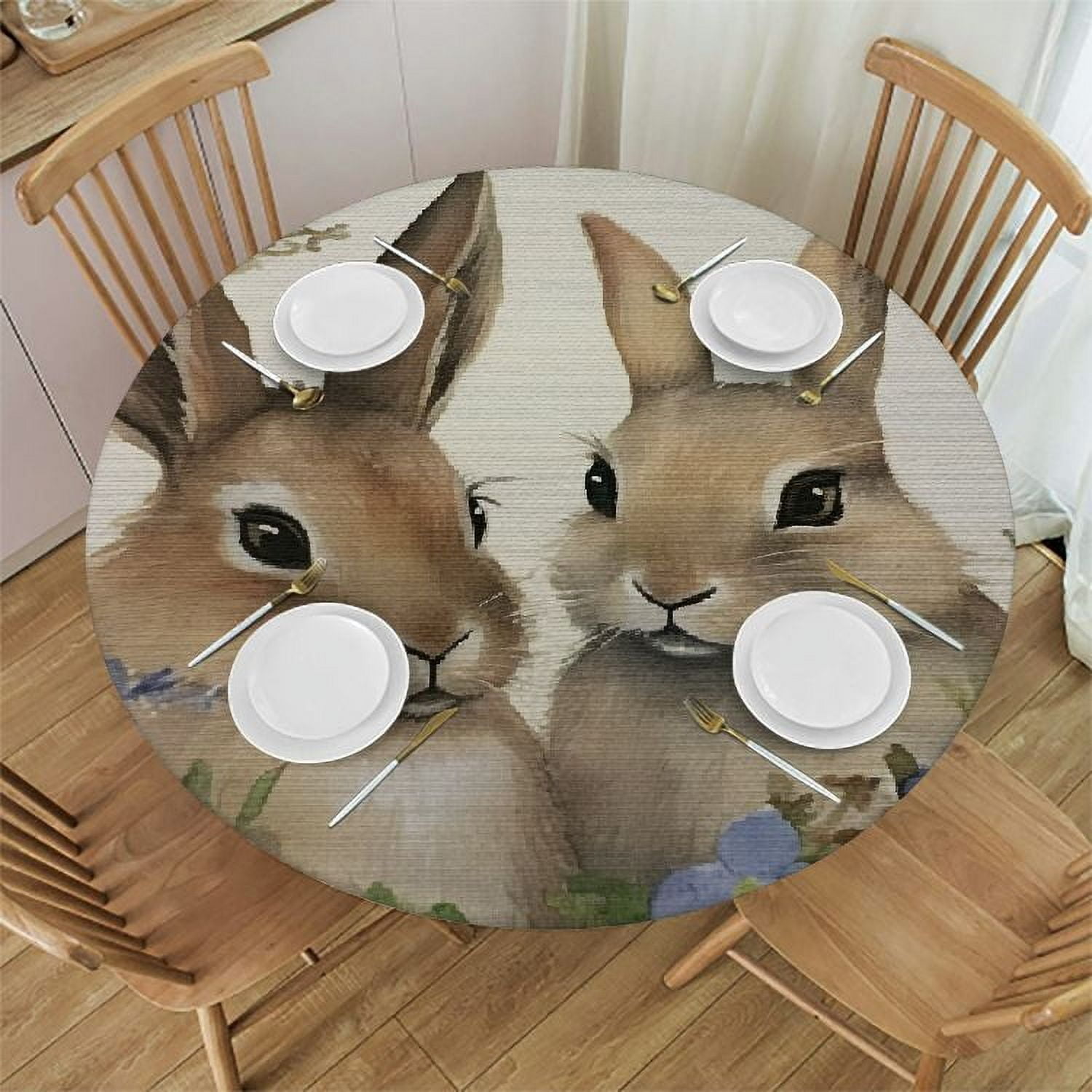 Patifu Rabbit Flower Wreath Beatrix Potter Polyester Round Tablecloth ...