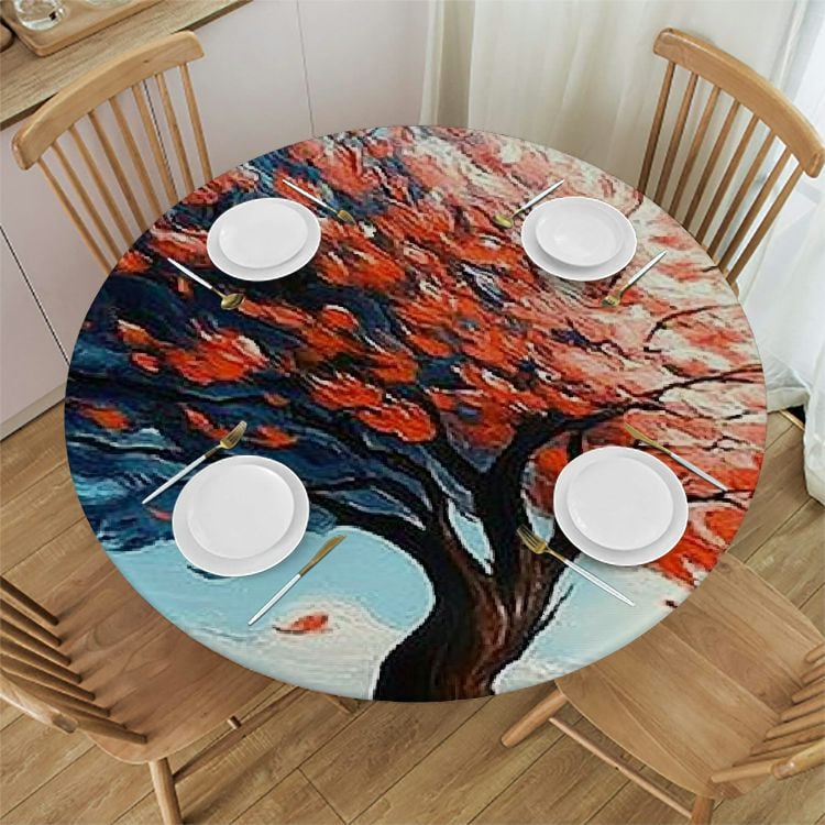 Patifu Red Leaves Round Tablecloth, Stain-Resistant and Washable, Ideal ...