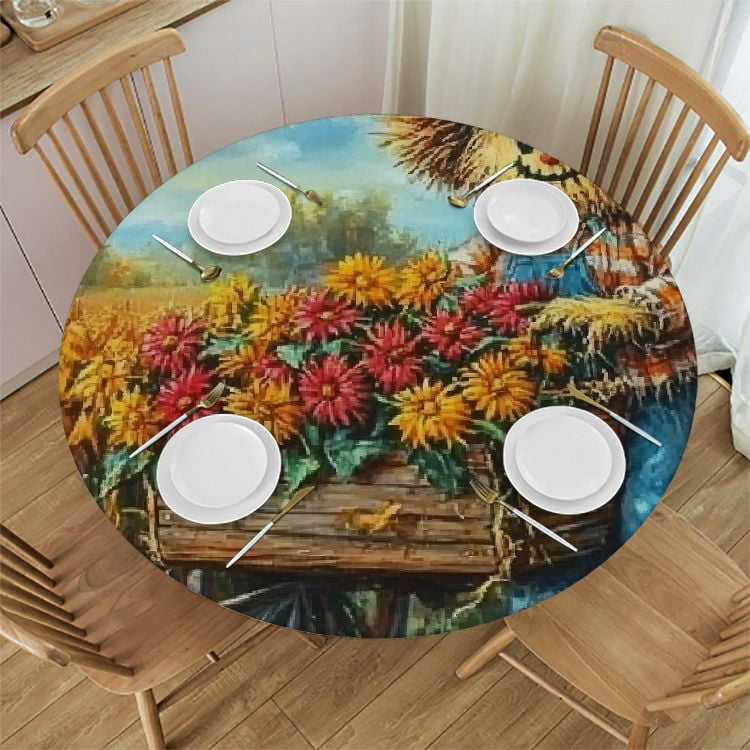 Patifu Scarecrow Cornfields Wagon Round Tablecloth 100% Polyester for ...