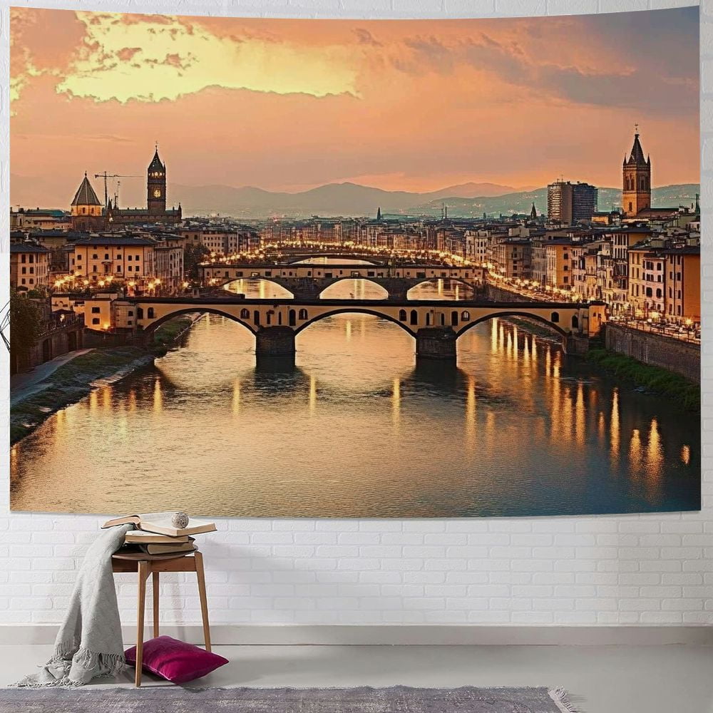Patifu Scenery Tapestry, Bridge Ponte Vecchio Italy Bird Eye Sunset ...