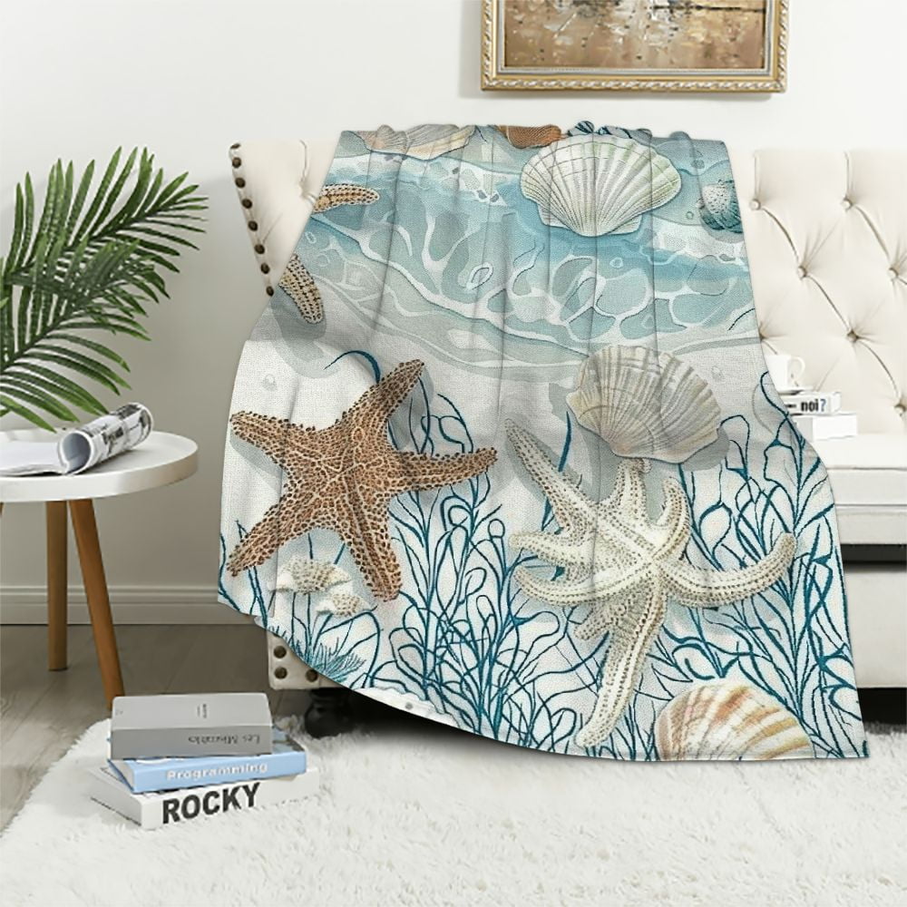 Patifu Sea Shells Starfish Ocean Theme Warm Lightweight Soft Fleece ...