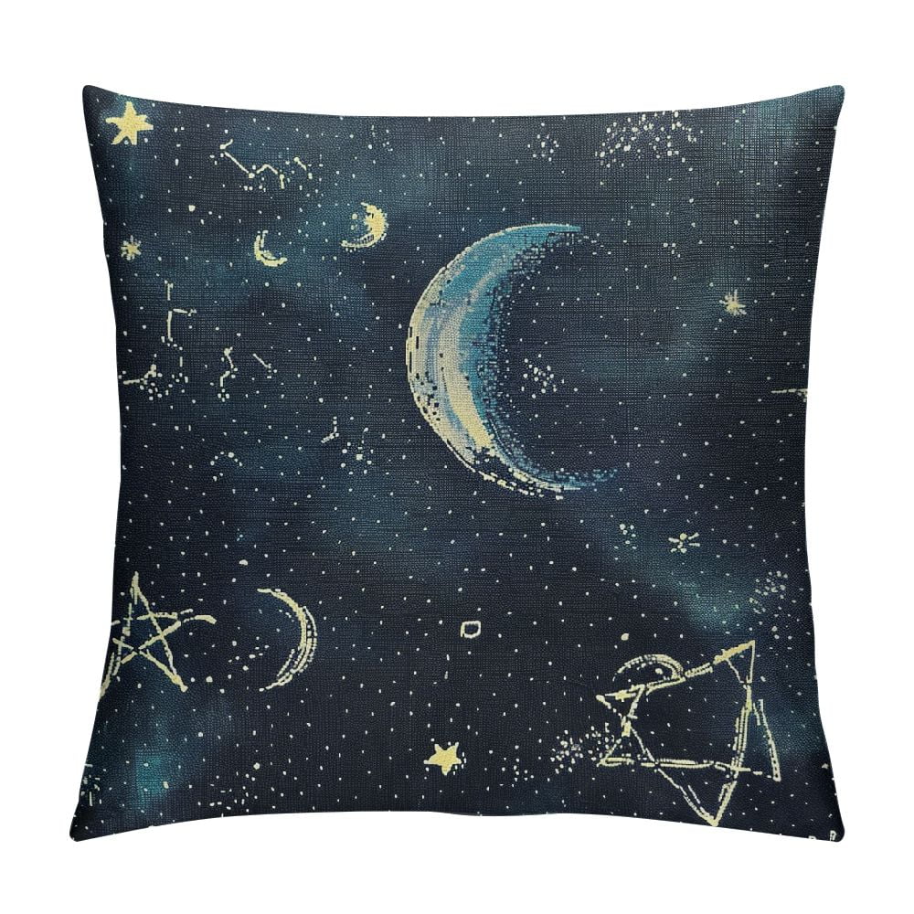 Patifu Set of 4 Starry Sky Pillow Covers Rainbow Stars Moon Throw ...