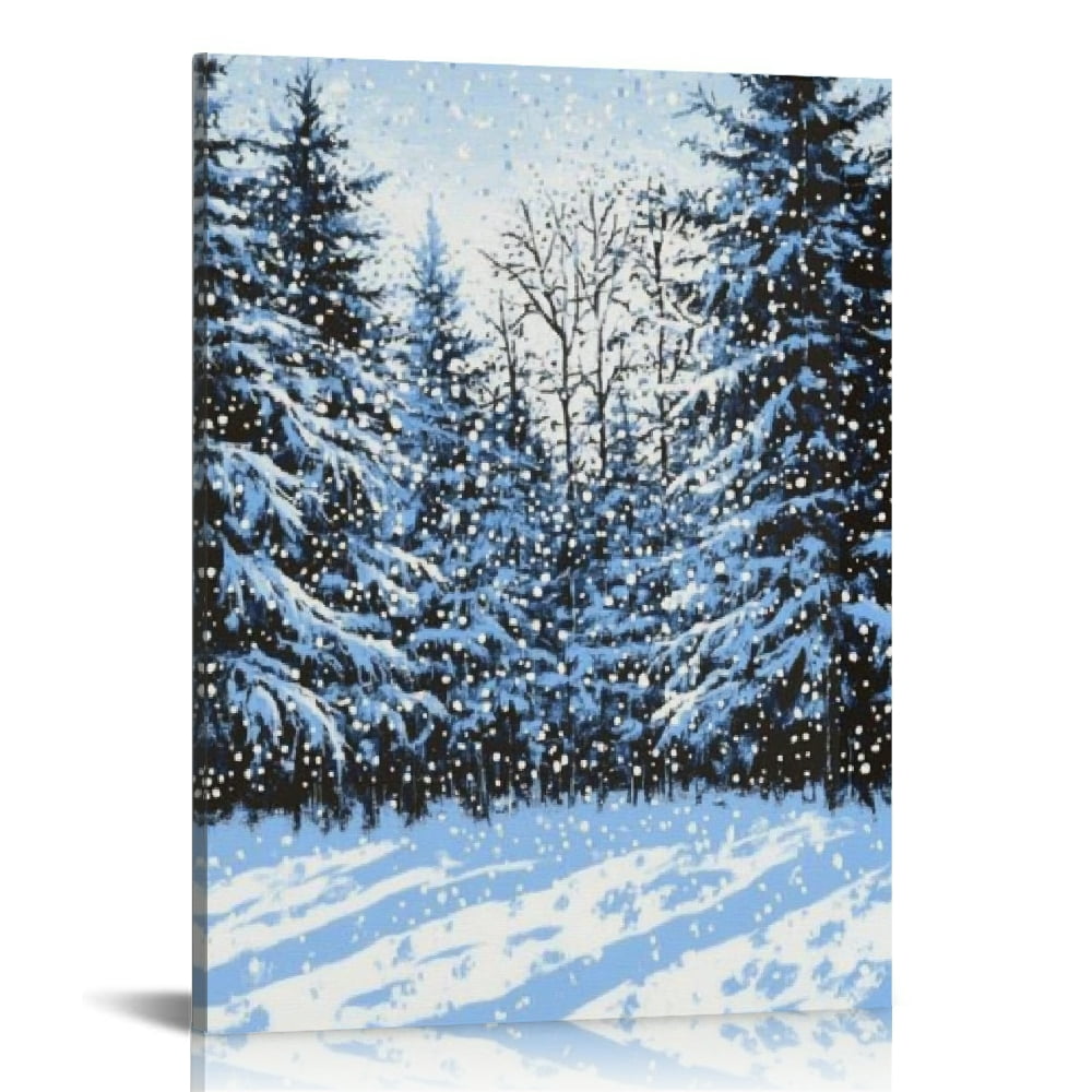 Patifu Snowy Trees Canvas Art Print for Living Room Bedroom Office Wall ...
