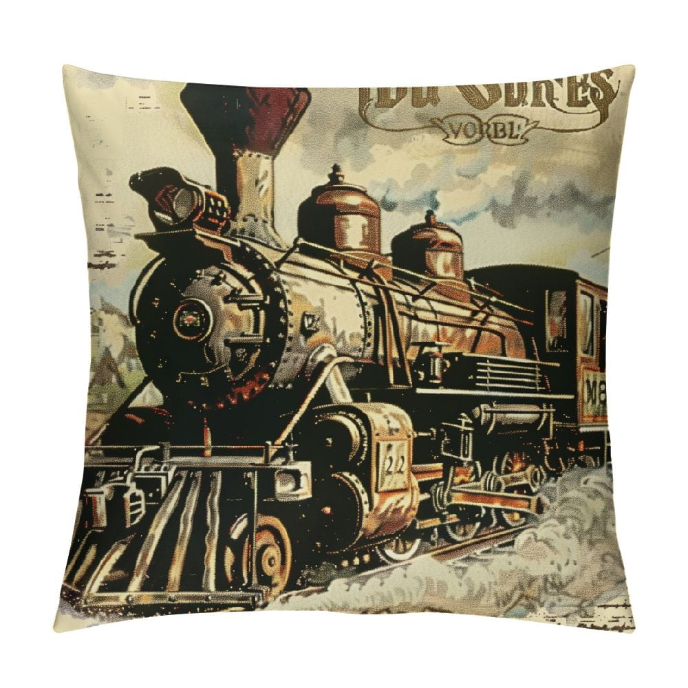 Patifu Steam Engine Throw Pillow Cushion Cover, Old Times Train Vintage ...