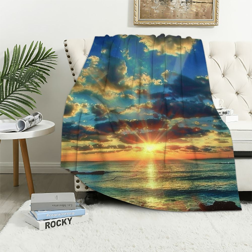 Patifu Sunset Ocean Sun Rays Warm Lightweight Blanket Soft Fleece ...