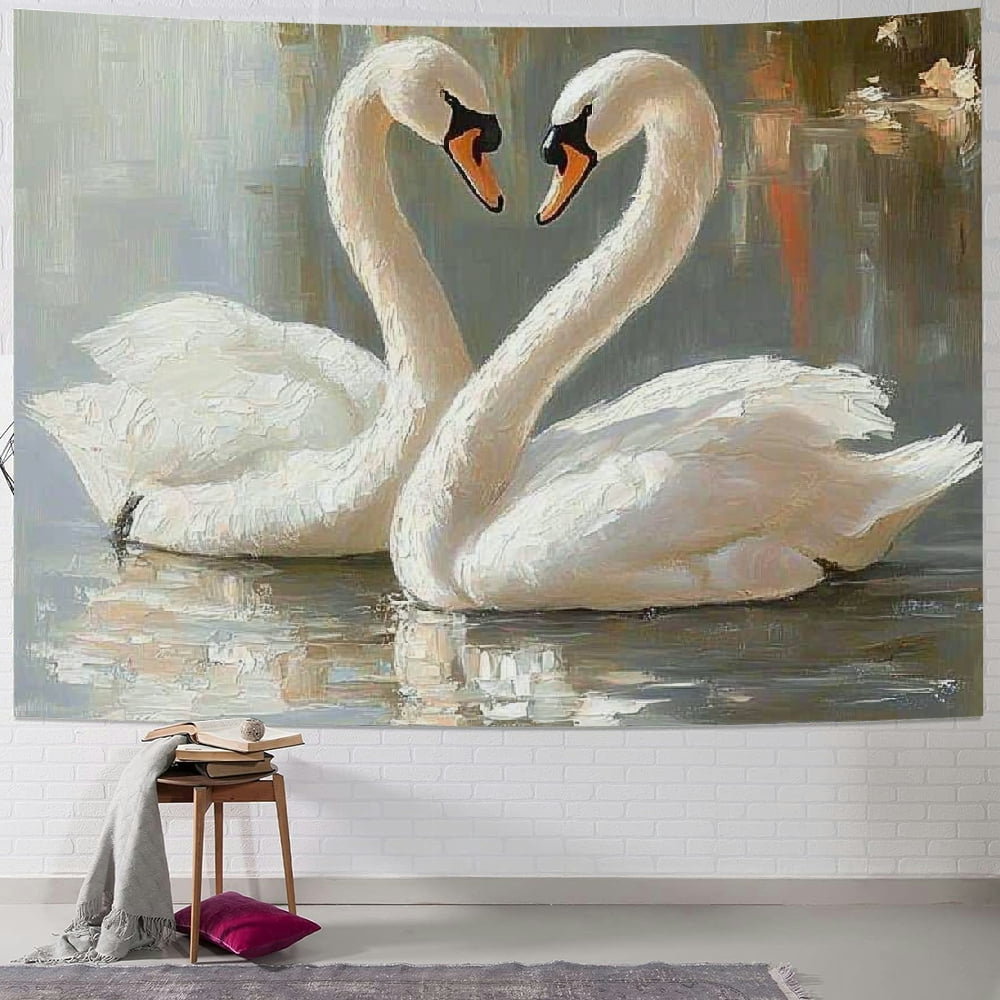 Patifu Swans Water Painting Tapestry Wall Hanging Unique Style for Home ...