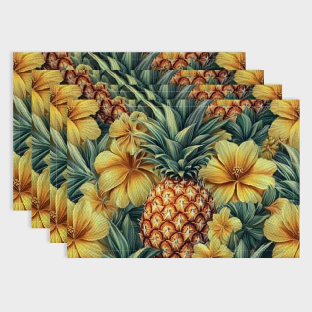 Patifu Tropical Pineapple Placemats Set of 4 Watercolor Green Leaves ...