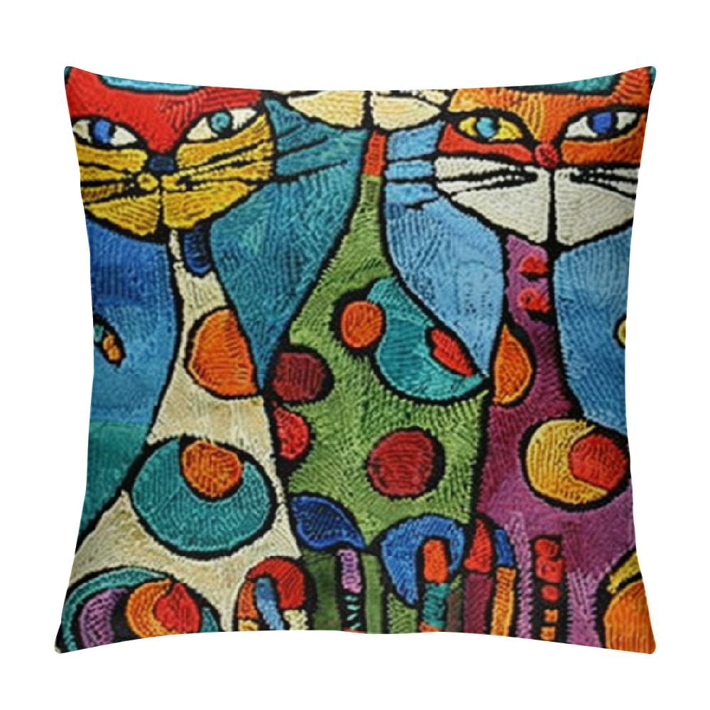 Patifu Turquoise Cat Pillows Cute Kitties Pillowcase Abstract Cat Sofa ...