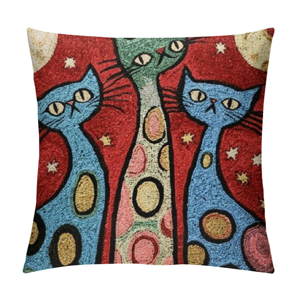 Patifu Turquoise Cat Pillows Cute Kitties Pillowcase Abstract Cat Sofa ...