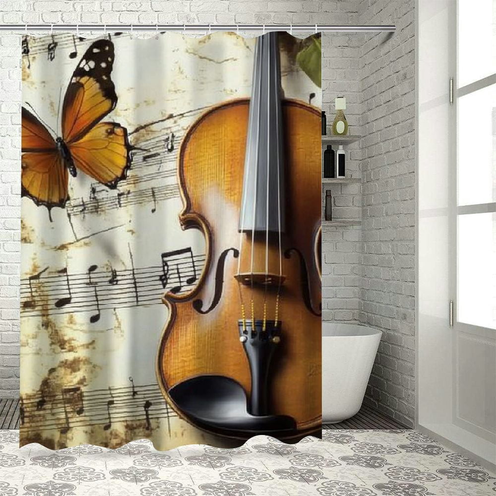 Patifu Violin Butterfly Music Notes Shower Curtain Set with Hooks 36 ...