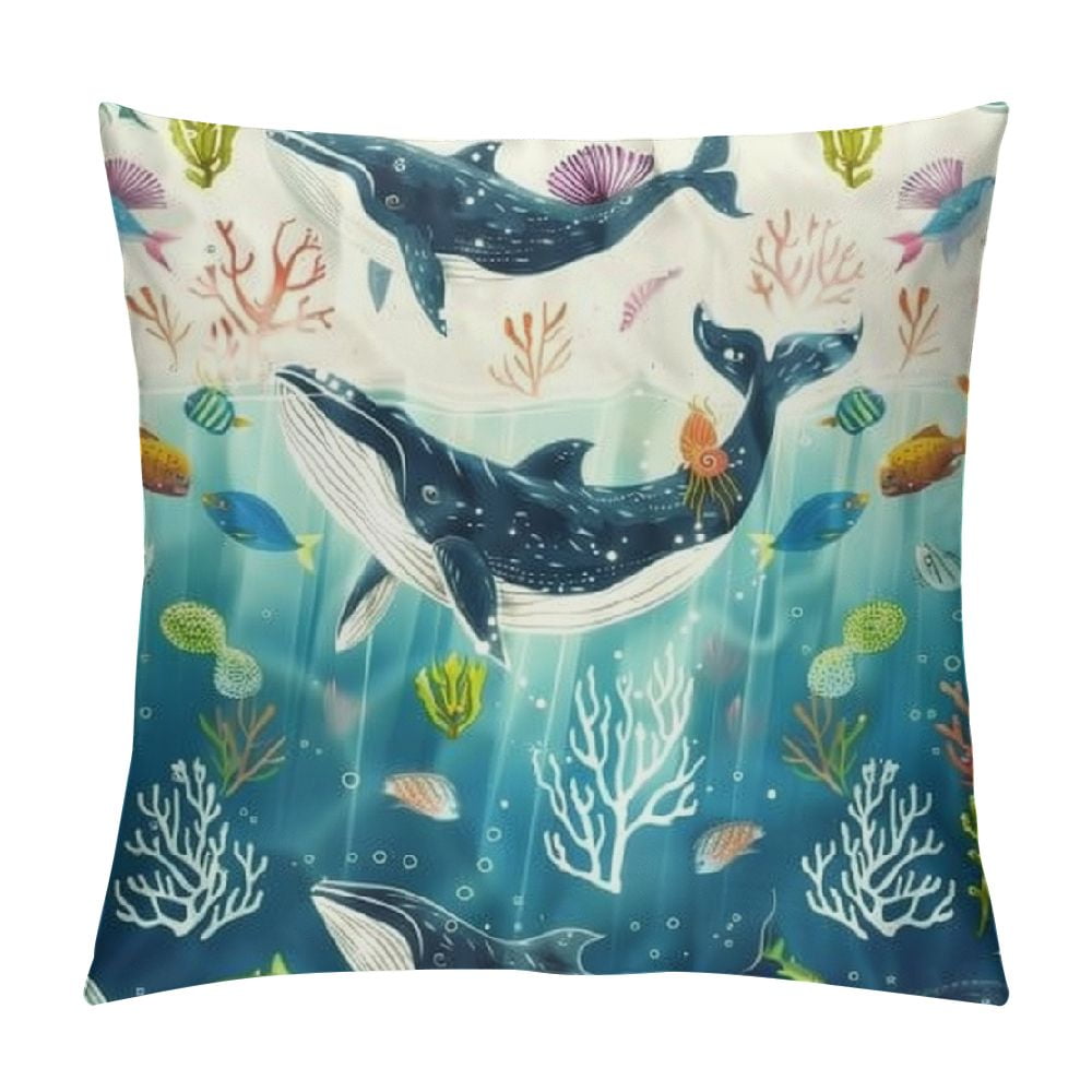 Patifu Whale Marine Animals Ocean Graphic Decorative Cushion Throw ...