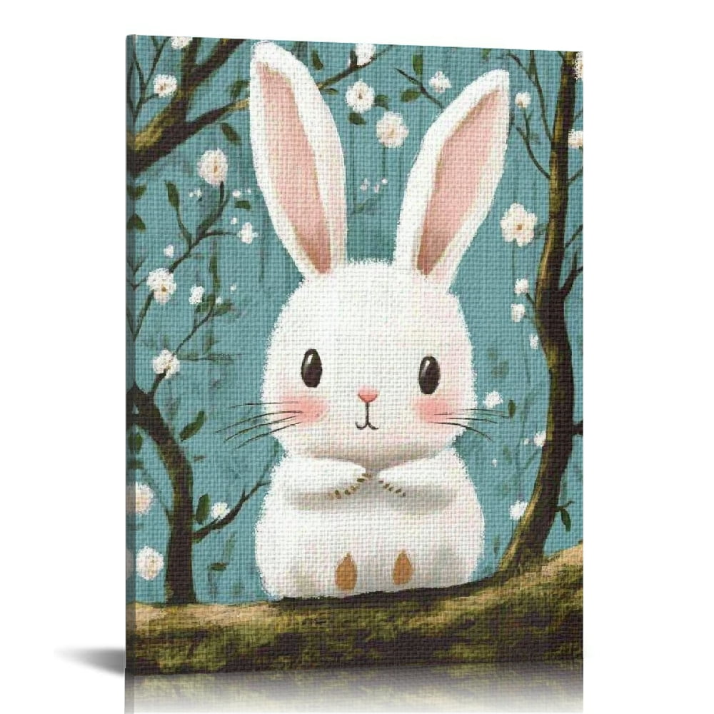 Patifu White Rabbit Wall Art Canvas for Living Room Bedroom Home Office ...