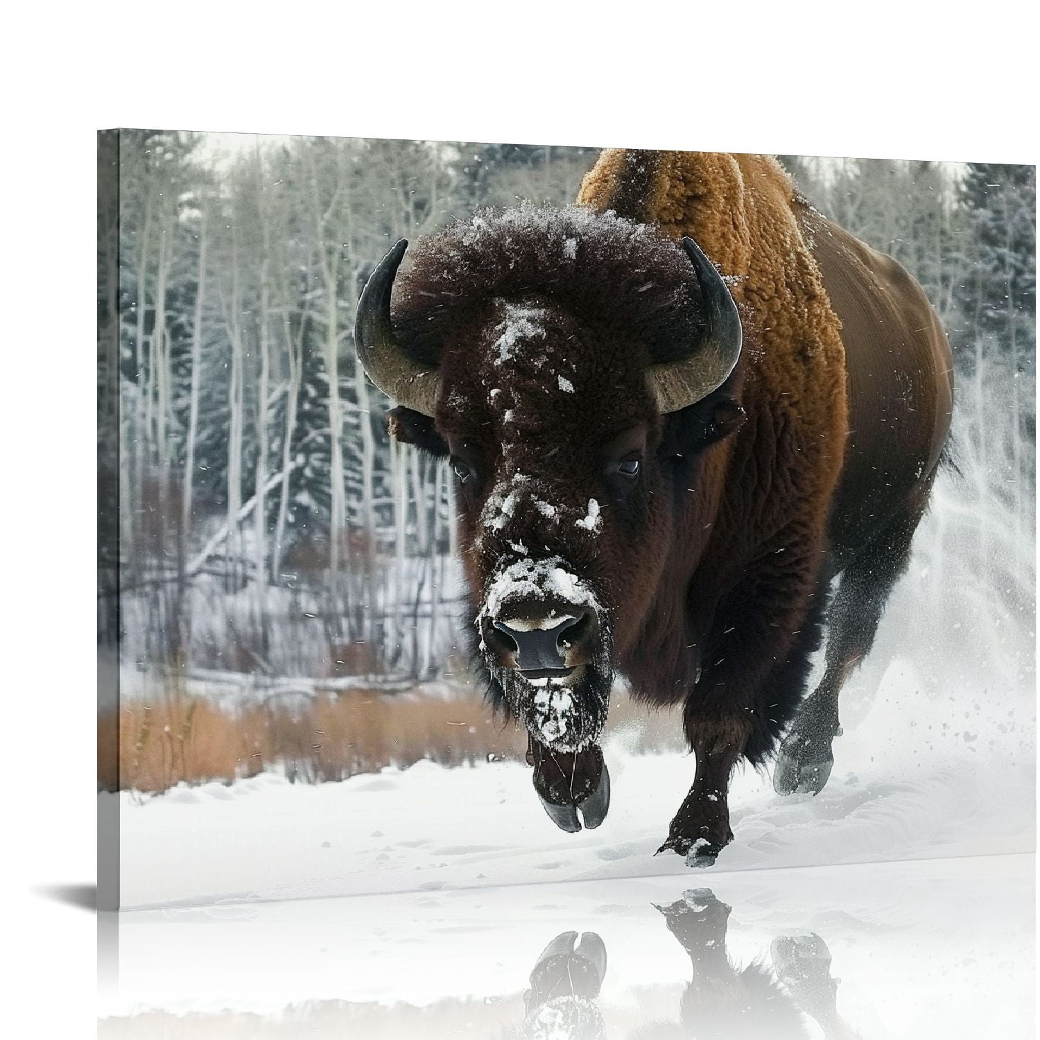 Patifu Wildlife Bison Running In Snow Canvas Poster Holiday Gifts HD ...