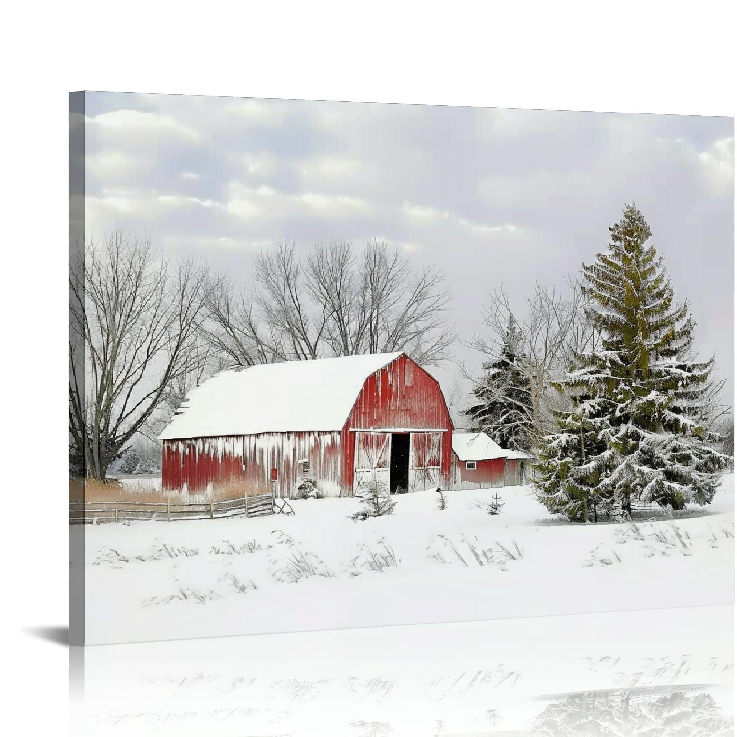 Patifu Winter Scenes Pictures Old Red Barn Canvas Wall Art Winter House ...