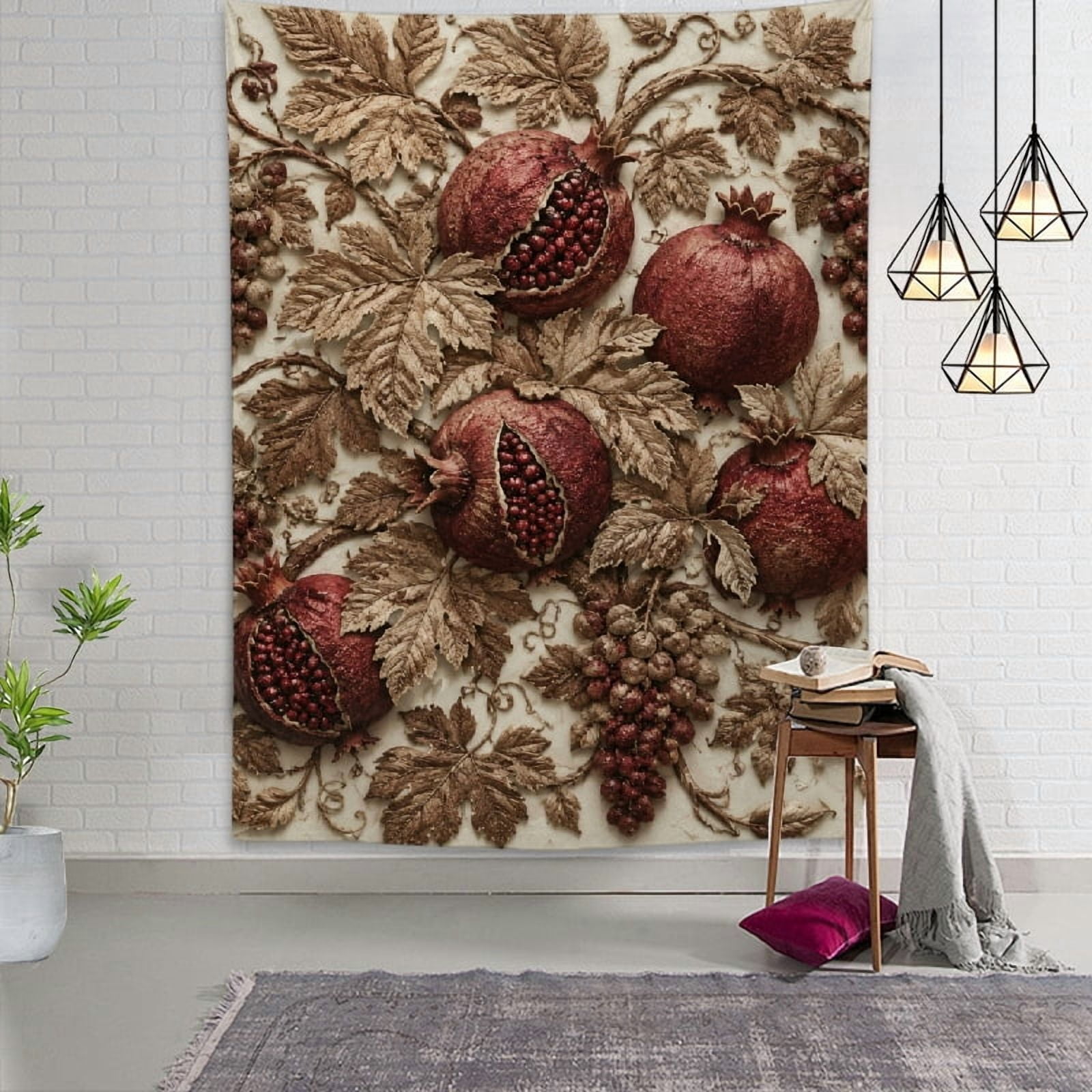 Patifu Woodcarving Pomegranates Vertical Print Polyester Tapestry for ...