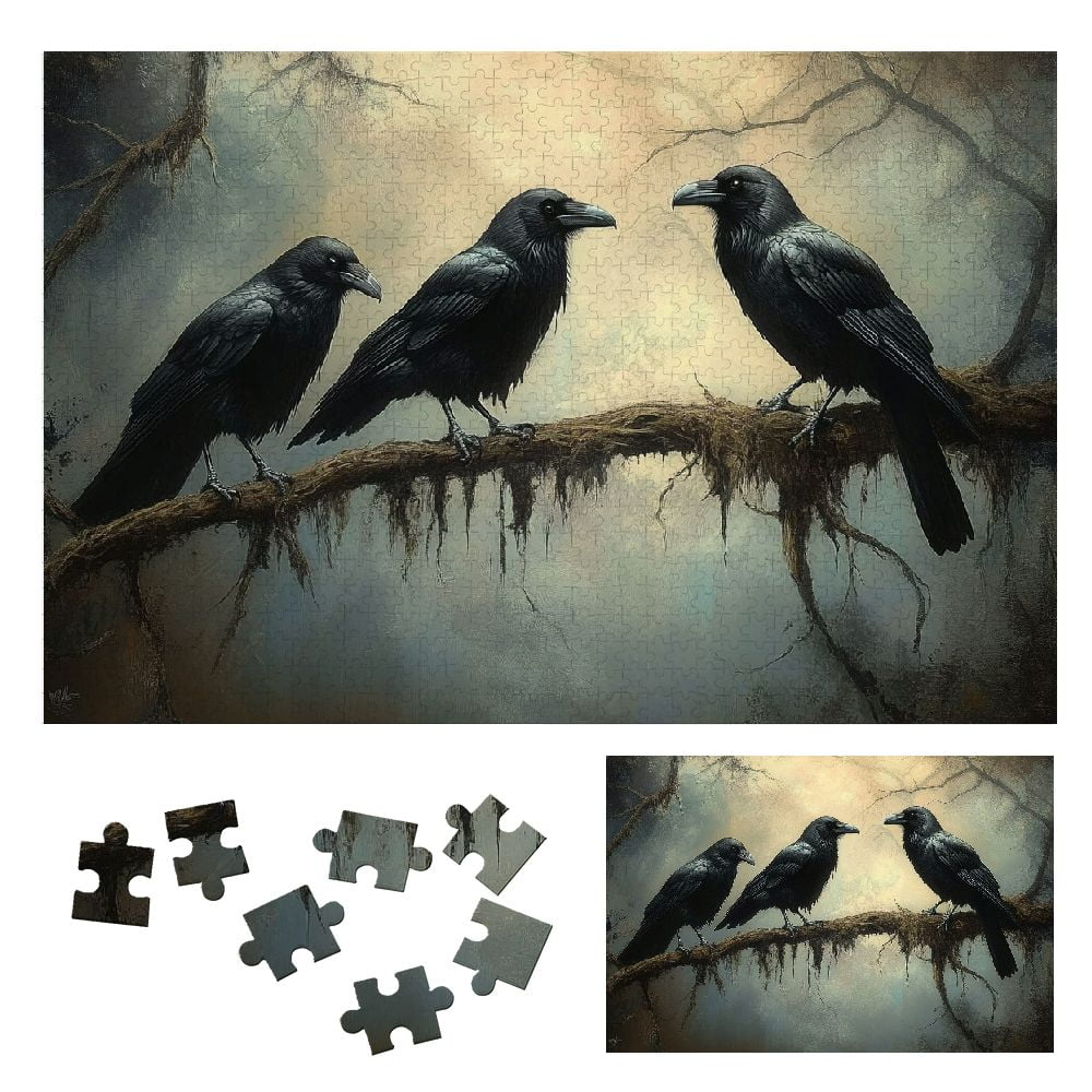 Patifu Wooden Jigsaw Puzzle Crows Dark Art - Premium Eco-Friendly Wood ...