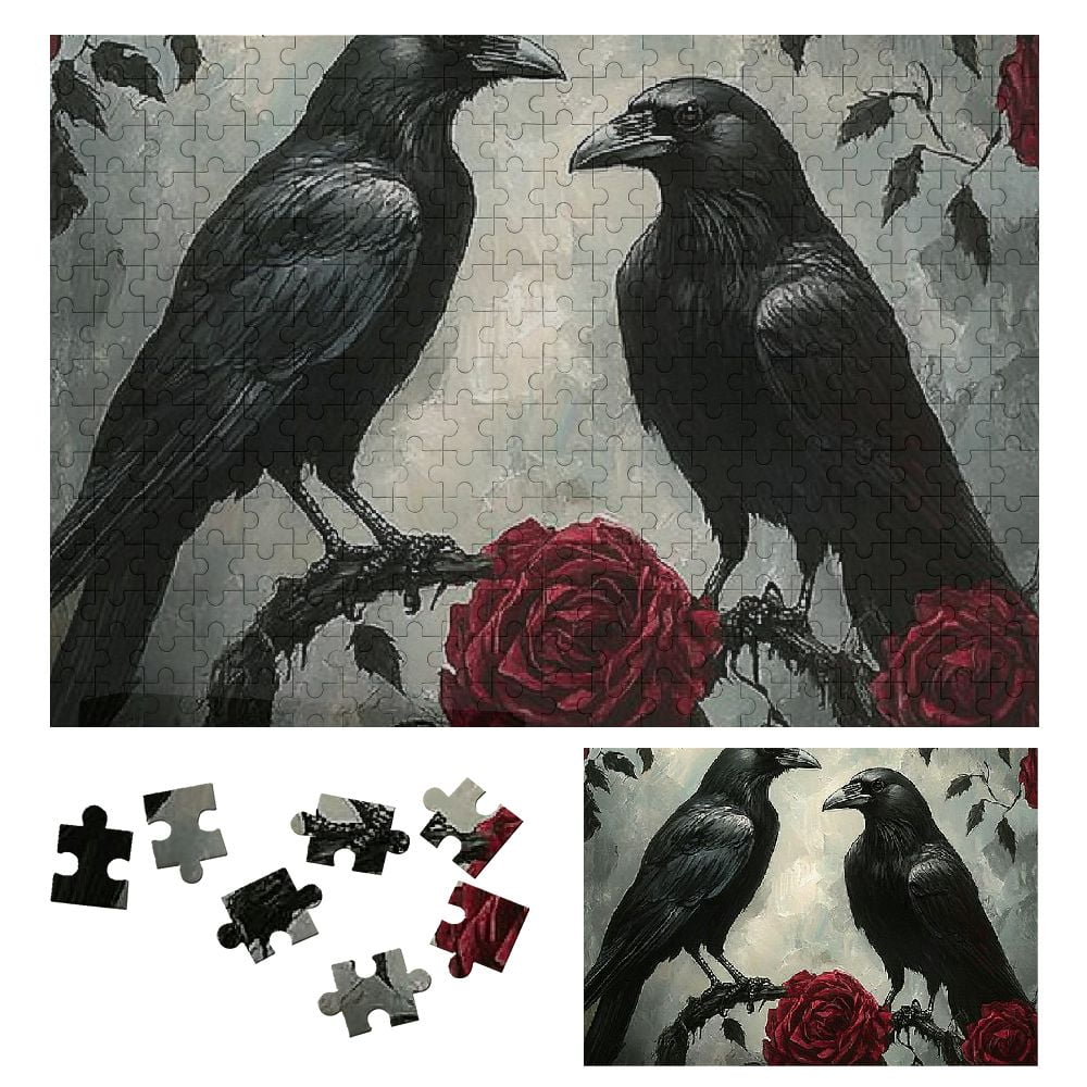 Patifu Wooden Jigsaw Puzzle Crows Red Rose Bush Gothic Art Style Family ...