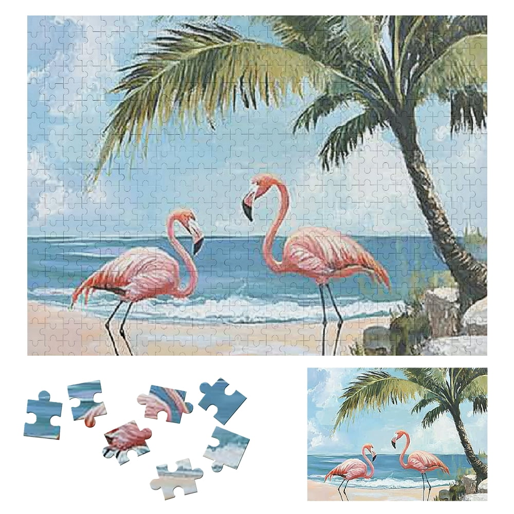Patifu Wooden Jigsaw Puzzle Flamingos Palm Trees Beach Theme Relaxing ...