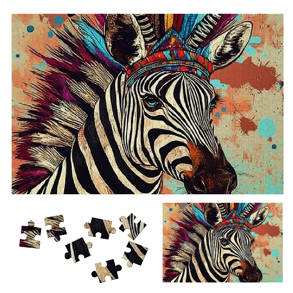 Patifu Wooden Jigsaw Puzzle - Impossible Zebra Headdress Psychedelic ...