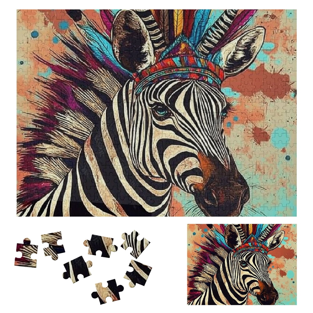 Patifu Wooden Jigsaw Puzzle - Impossible Zebra Headdress Psychedelic ...