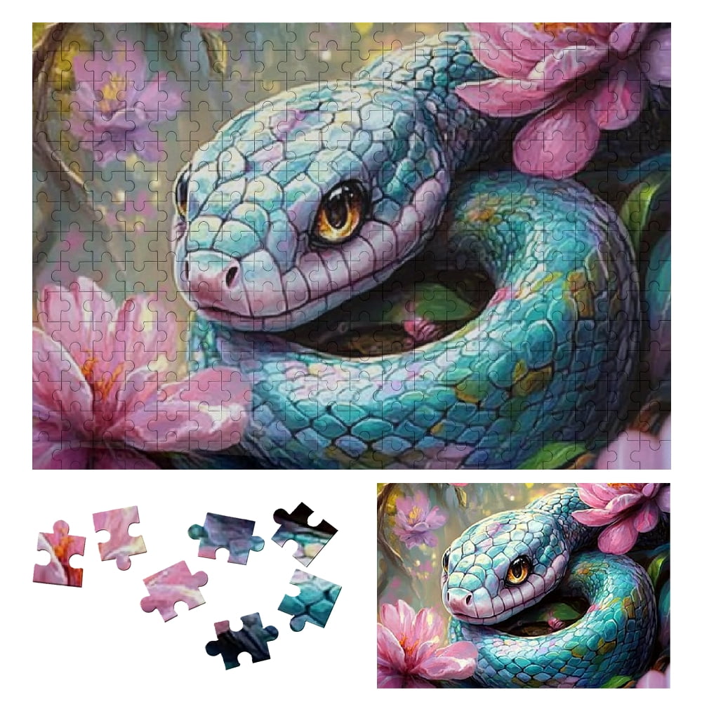 Patifu Wooden Jigsaw Puzzle Snake Flowers Fantasy Art Relaxing Game for ...