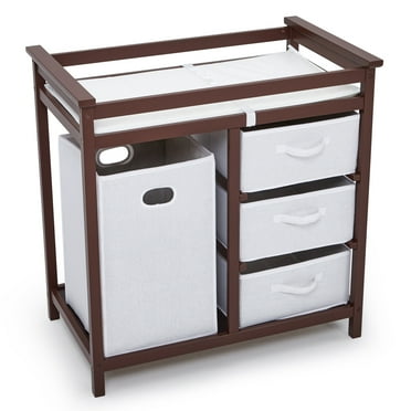 Changing Table with 3-Drawer, Wooden Nursing Table with Safety Rail and ...