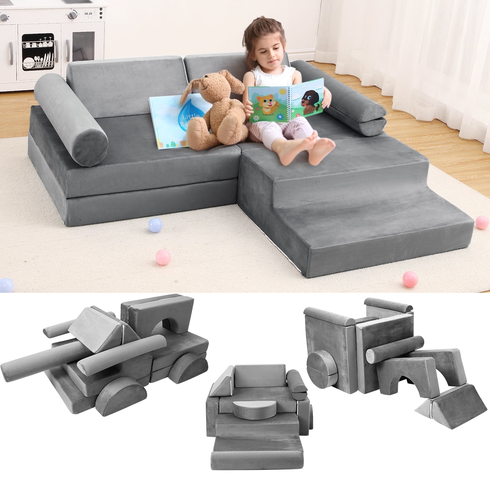 Patikuin Kids Couch 13Pcs Convertible Nugget Couch for Creative Play ...